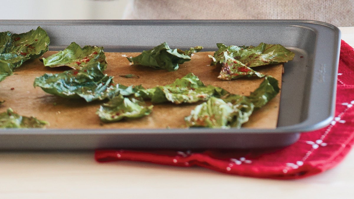 Spicy Parmesan Collard Chips