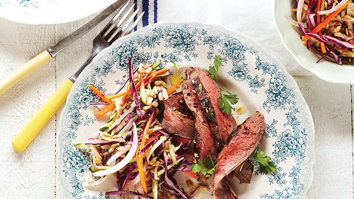 Grilled Herbed Steak With Rainbow Slaw Recipe