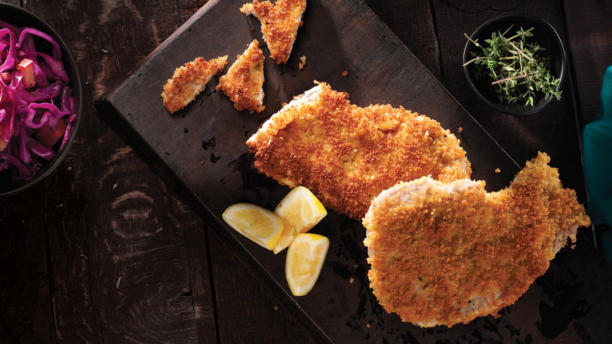 Lemon Pork Schnitzel with Braised Sweet & Sour Cabbage Recipe