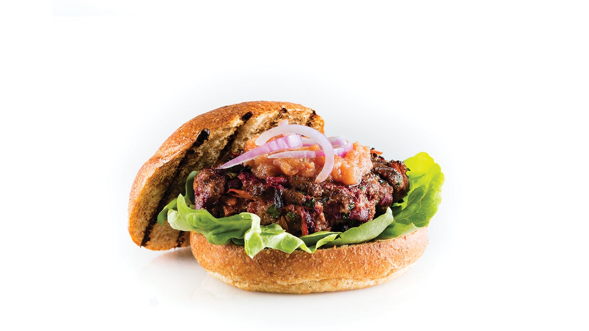 Beet & Beef Burgers with Tomato Relish