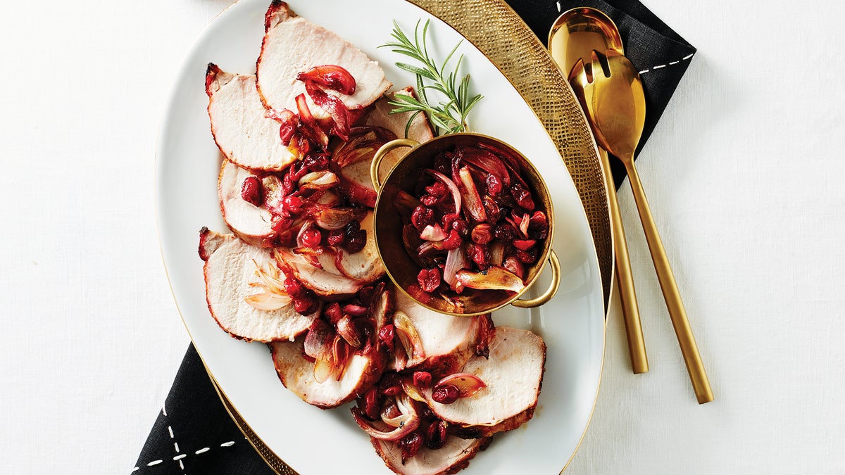 Cranberry-Glazed Pork Loin Roast with Cranberry Shallot Compote Recipe