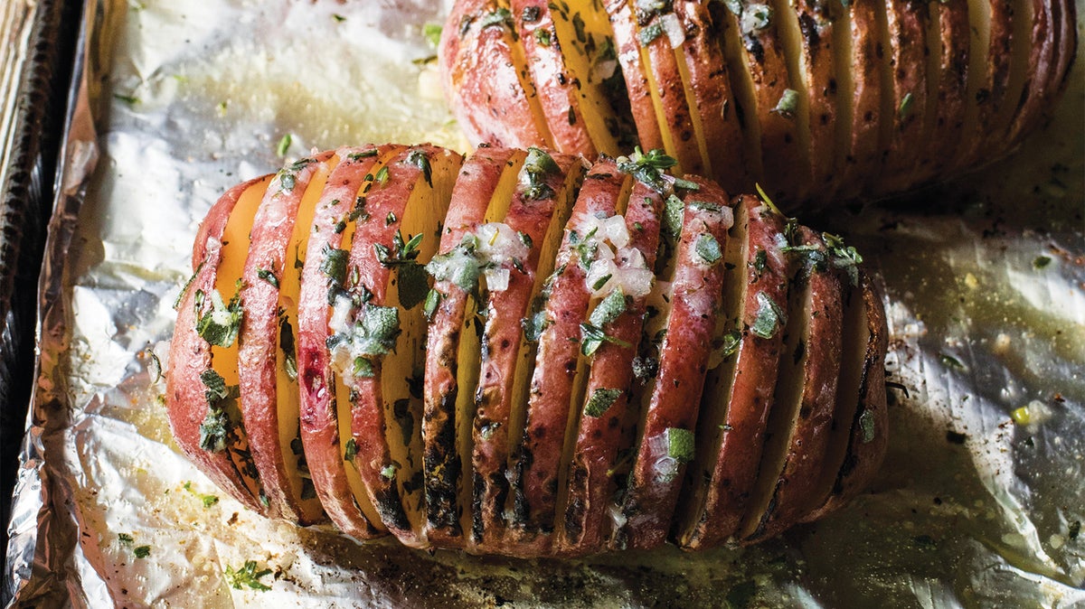 Hasselback Red Potatoes with Shallot Herb Butter Recipe