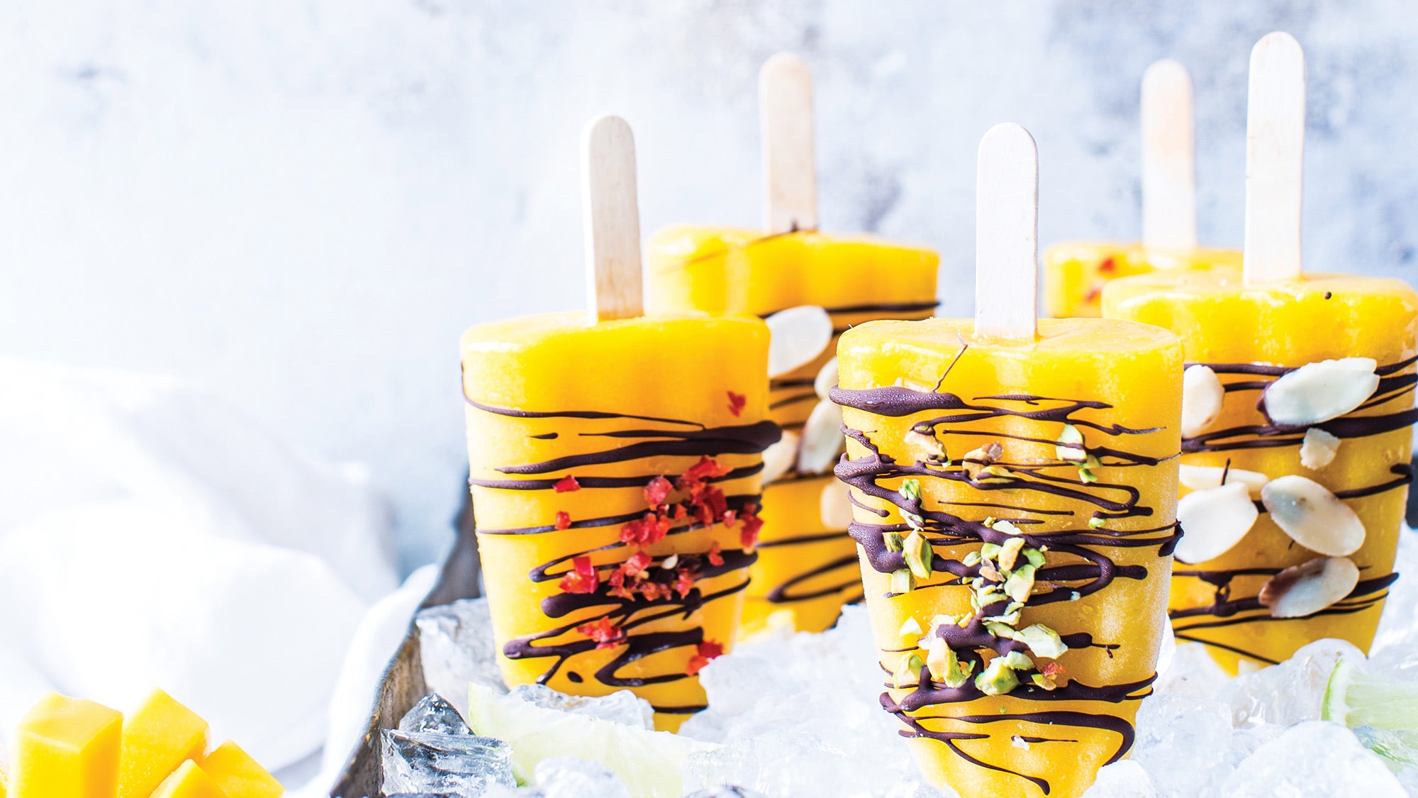 Clean Mango Lime Ice Pops with Chocolate Drizzle Recipe