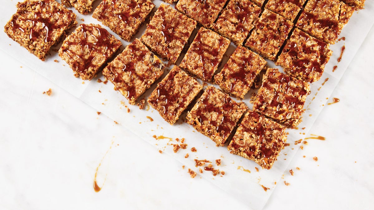 Easy Pecan Orange Shortbread Squares with Caramel Drizzle Recipe