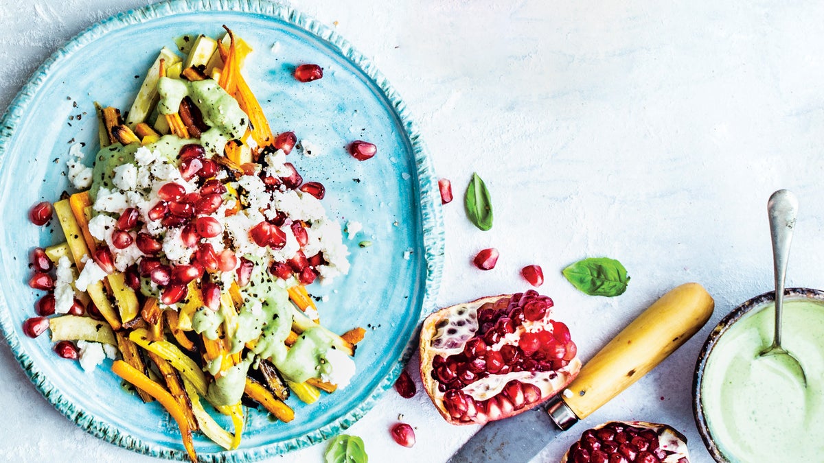 Roasted Root Vegetables | Tahini Basil Sauce Recipe