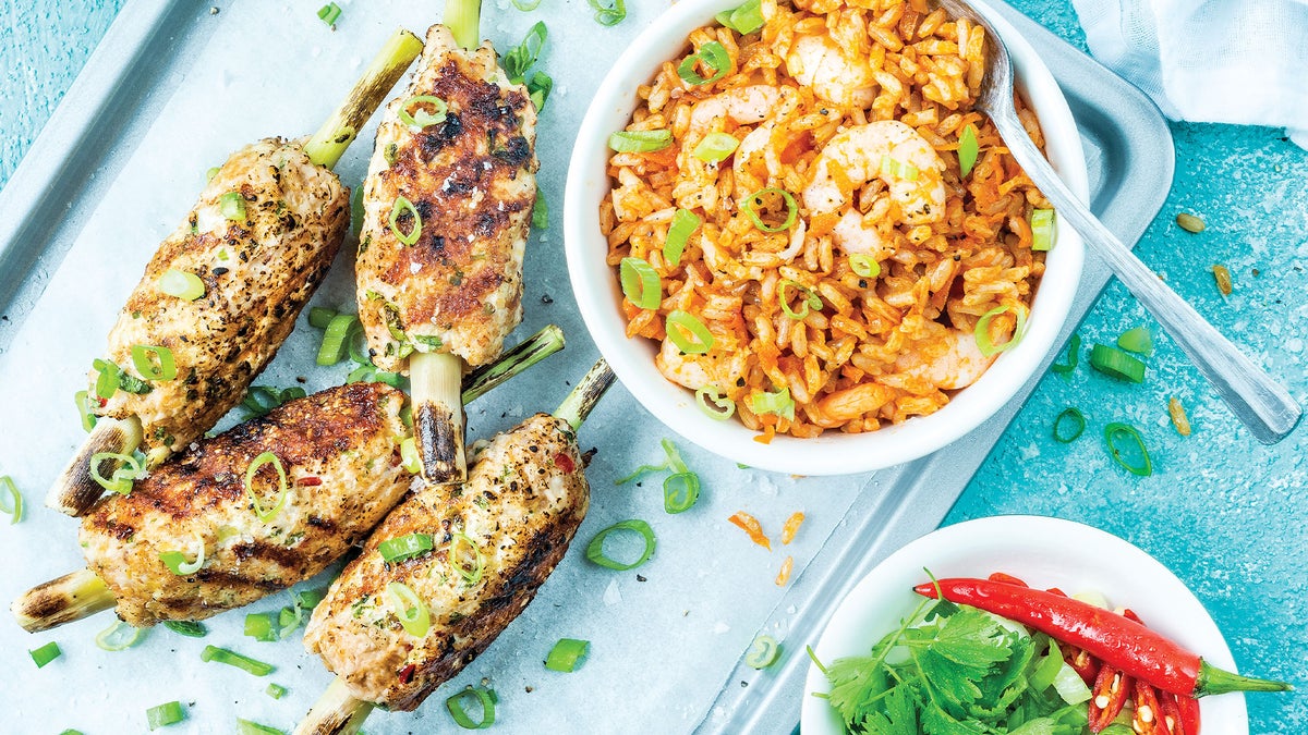Lemongrass Chicken Satays & Shrimp Fried Rice Recipe - Clean Eating
